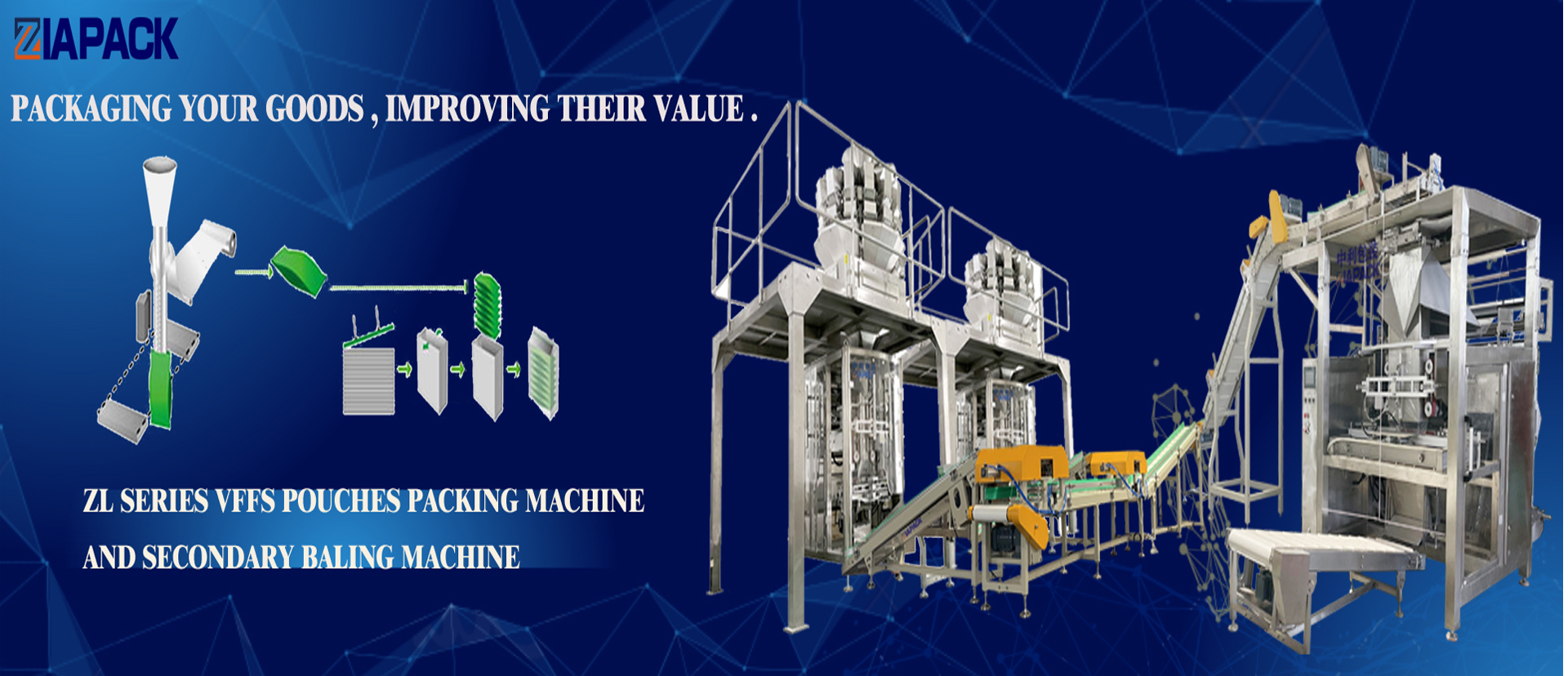 Automatic small pouches forming filling and secondary baler line - IAPACK